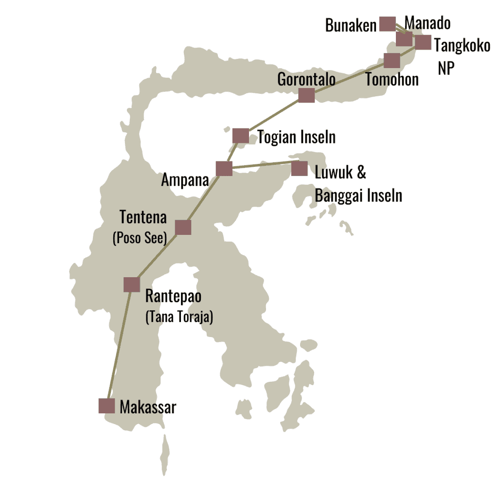 Sulawesi Reiseroute • Perfekte Rundreise auf der exotischen Insel